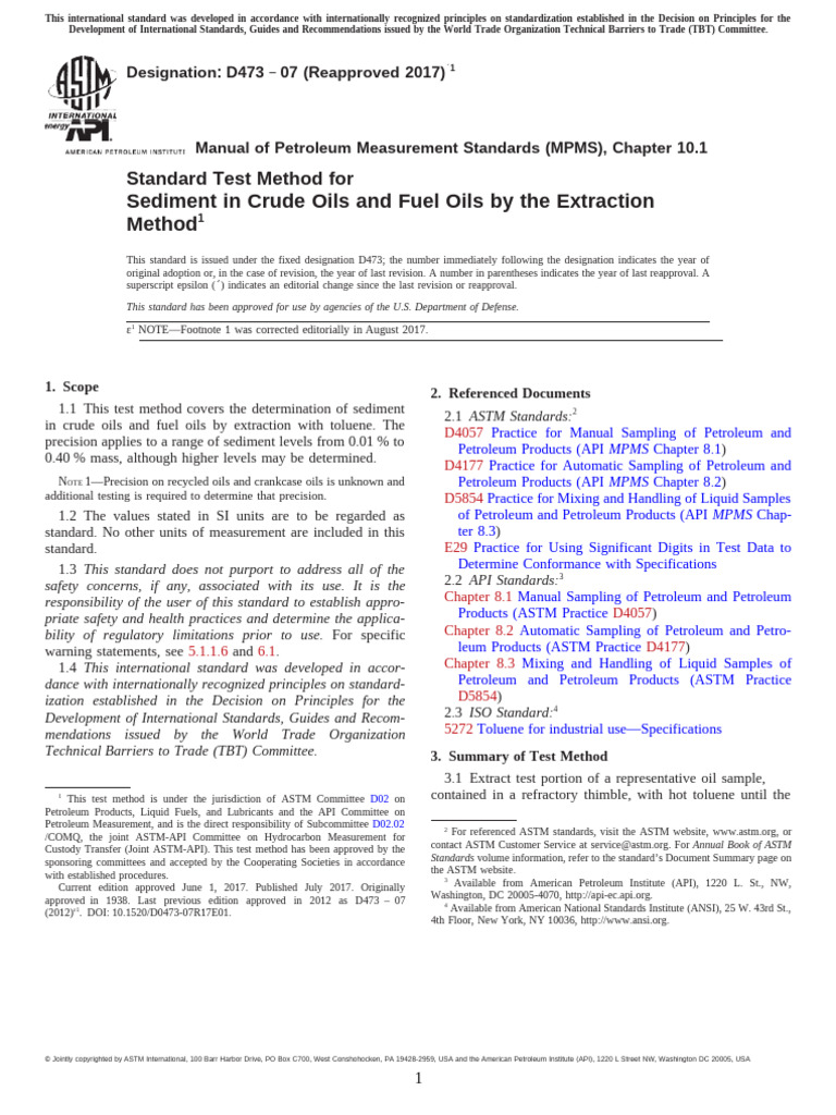 Sediment in Crude Oils and Fuel Oils by The Extraction Method | PDF
