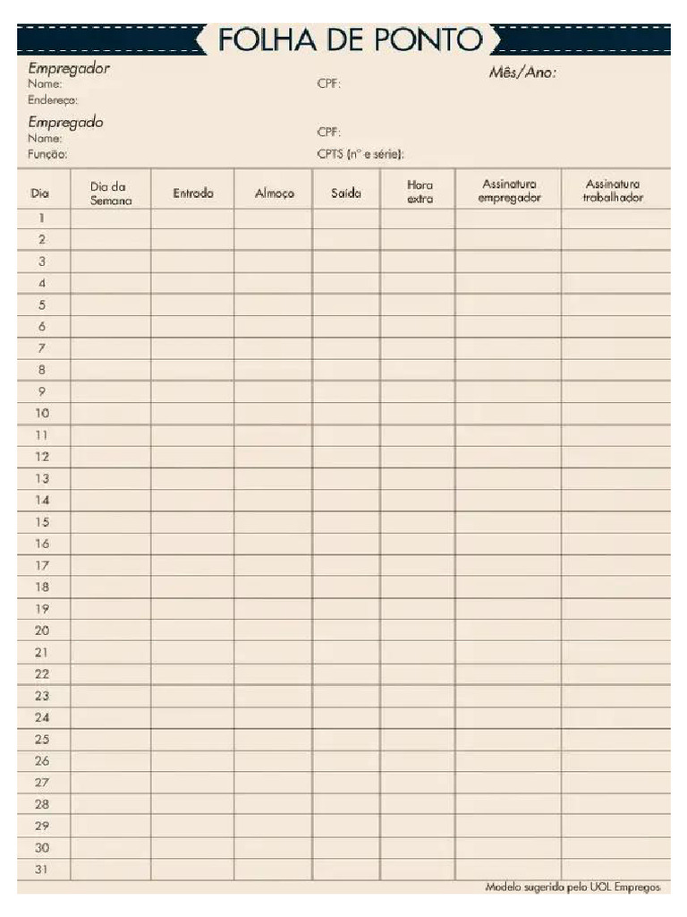 Folha de Ponto para Imprimir | PDF