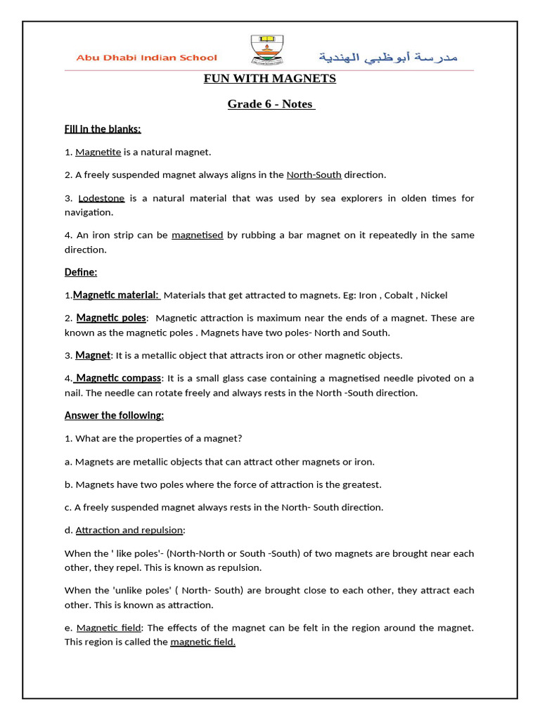 Fun With Magnets - Notes | PDF