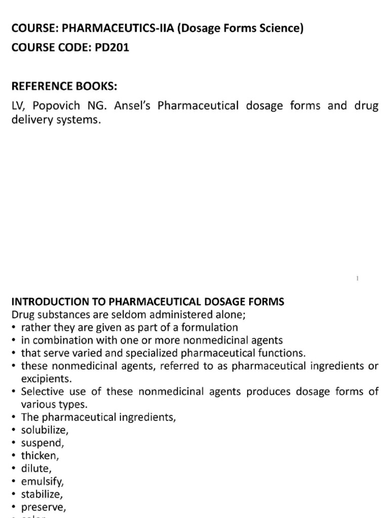 Introduction To Pharmaceutical Dosage Forms | PDF