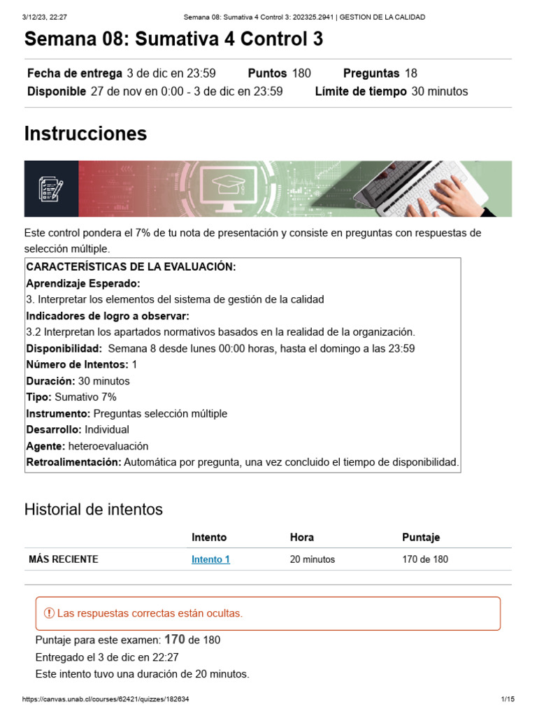 Semana 08 - Sumativa 4 Control 3 - 202325.2941 - GESTION DE LA CALIDAD | PDF
