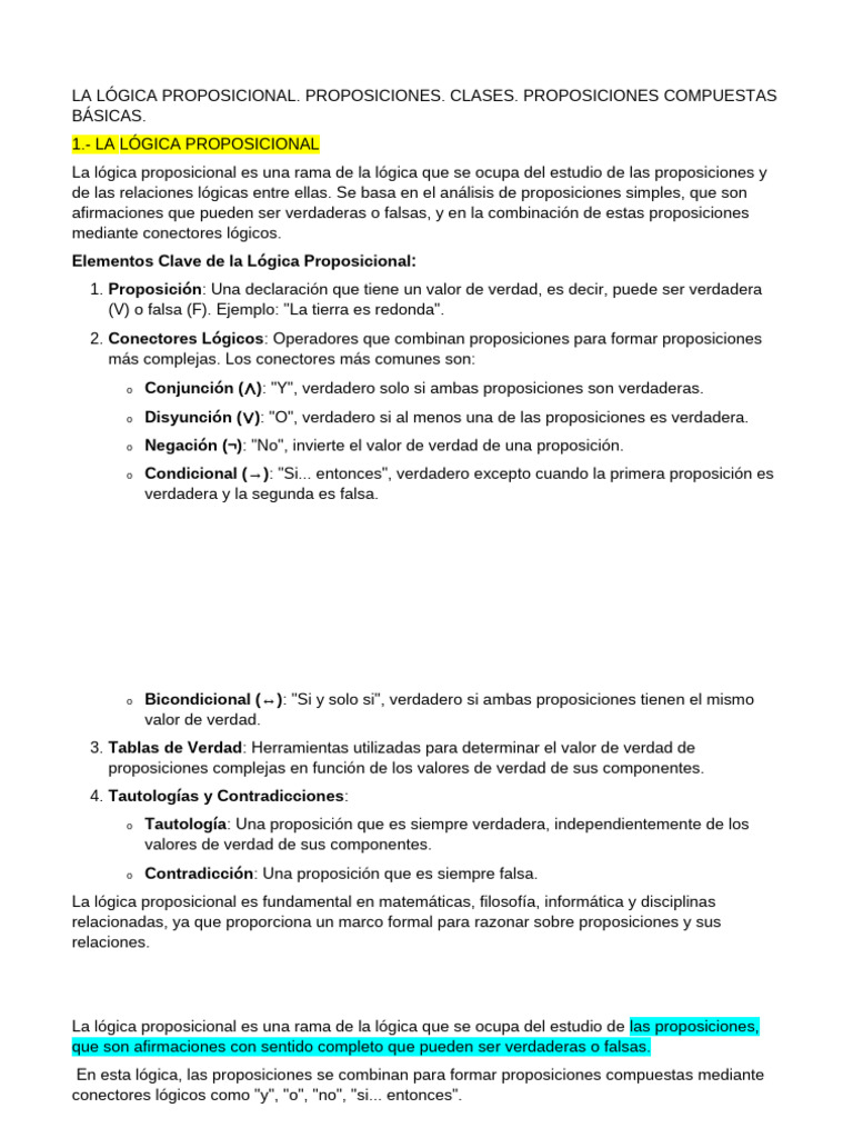 Lógica Proposicional: Proposiciones y Clases | PDF | Lógica | Álgebra ...