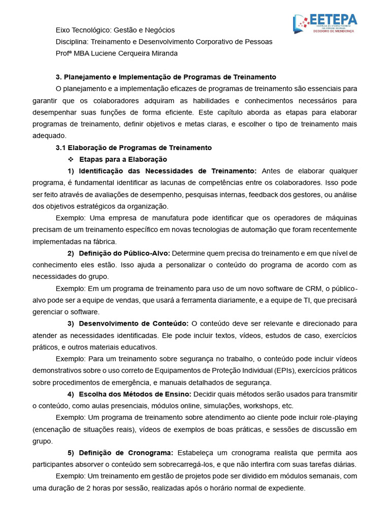 Planejamento e Implementação de Programas de Treinamento | PDF