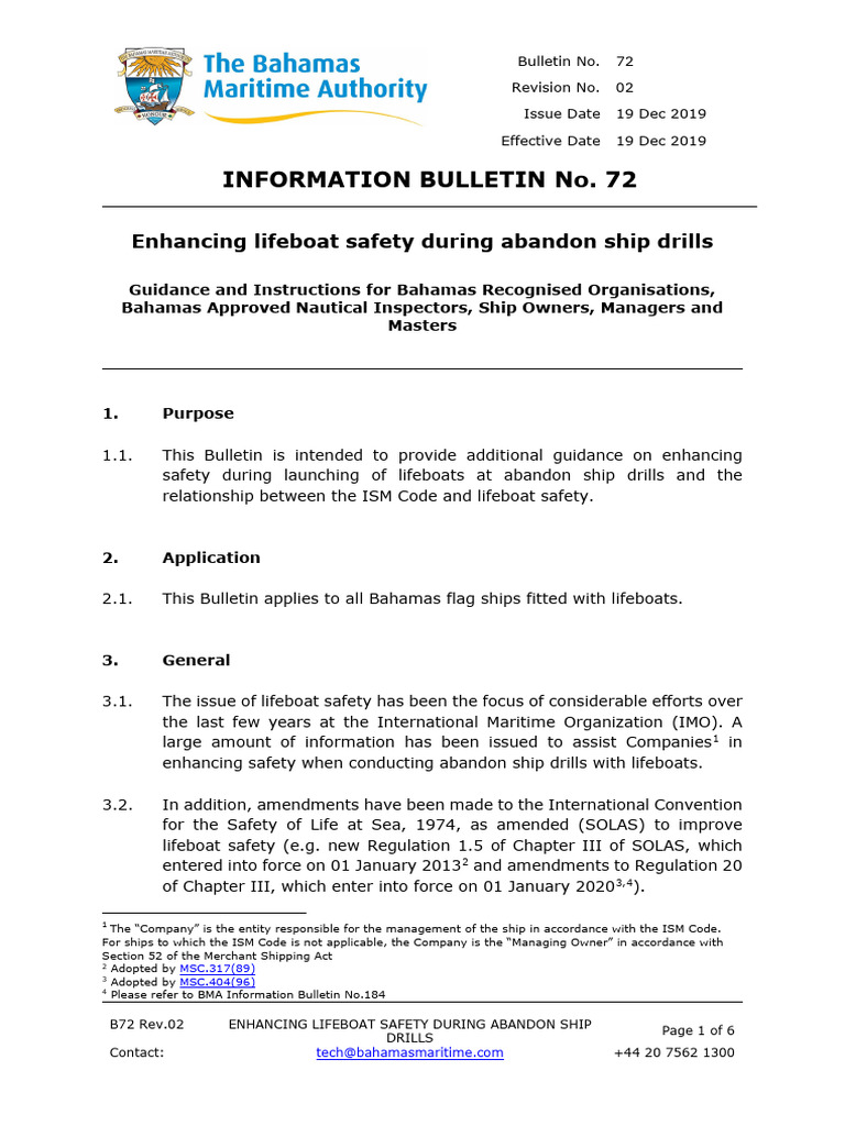BMA - Bull. #072 - Enhancing Safety During Lifeboat Drills Rev.2 | PDF ...