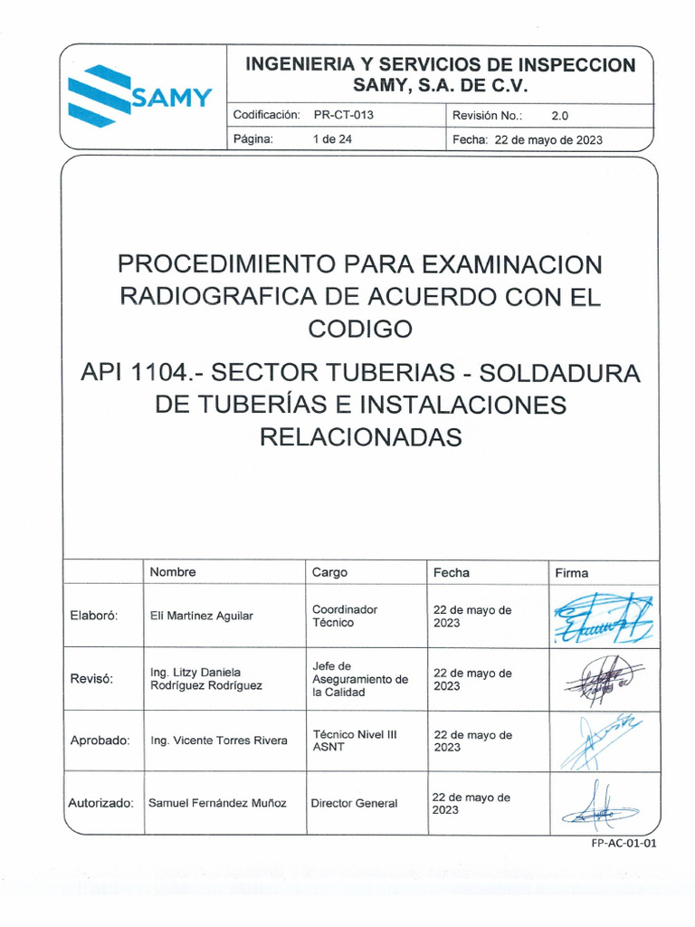 Pr-ct-013 API 1104 Radiografia | PDF