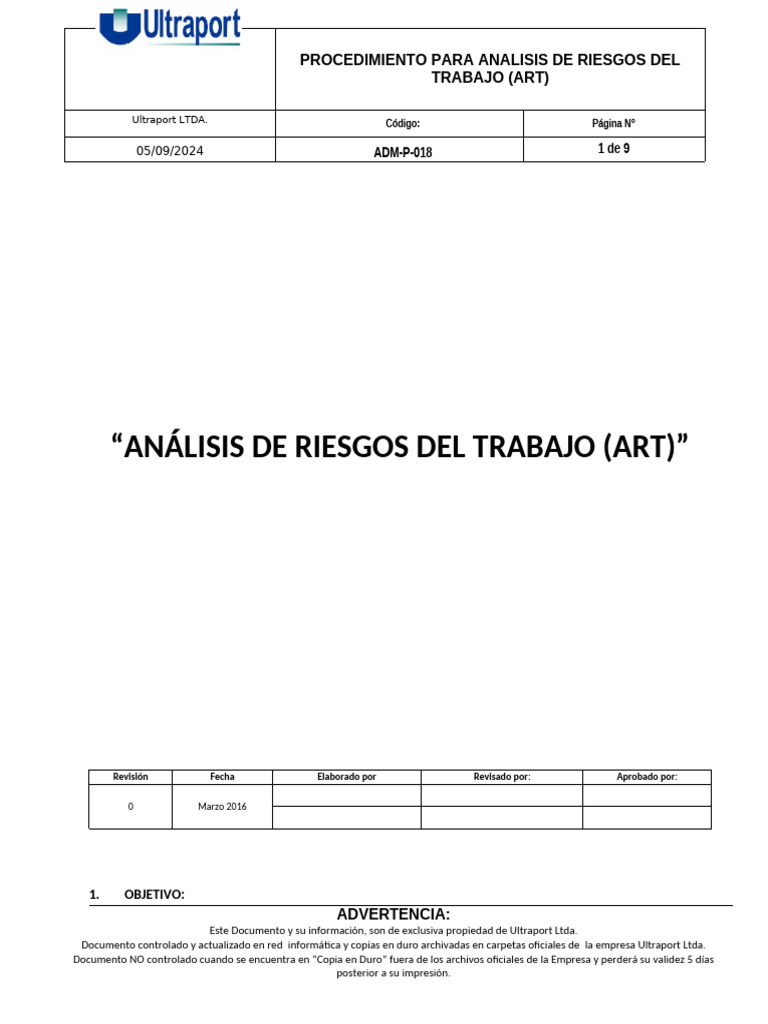 ADM-P-018 Procedimiento ART Ultraport | PDF