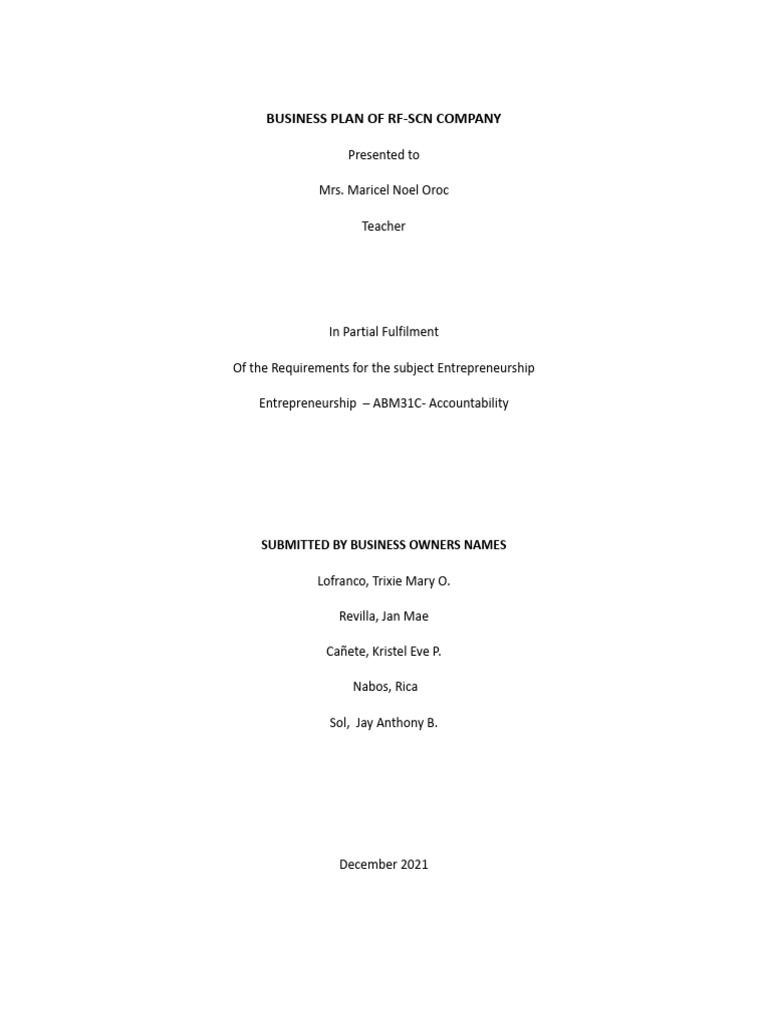 Sample Business Plan | PDF