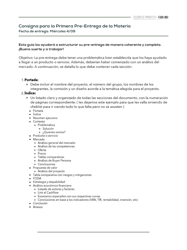 OBJETIVOS PRE ENTREGA | PDF