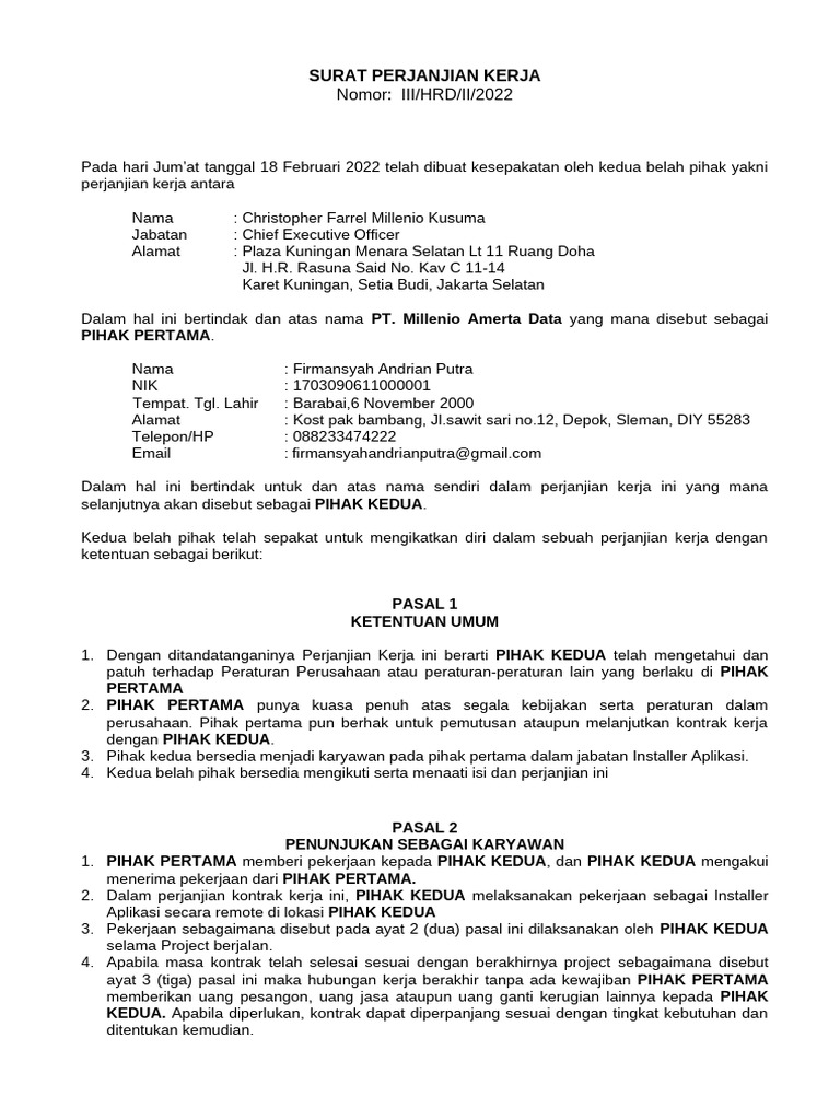 Template Kontrak Kerja | PDF