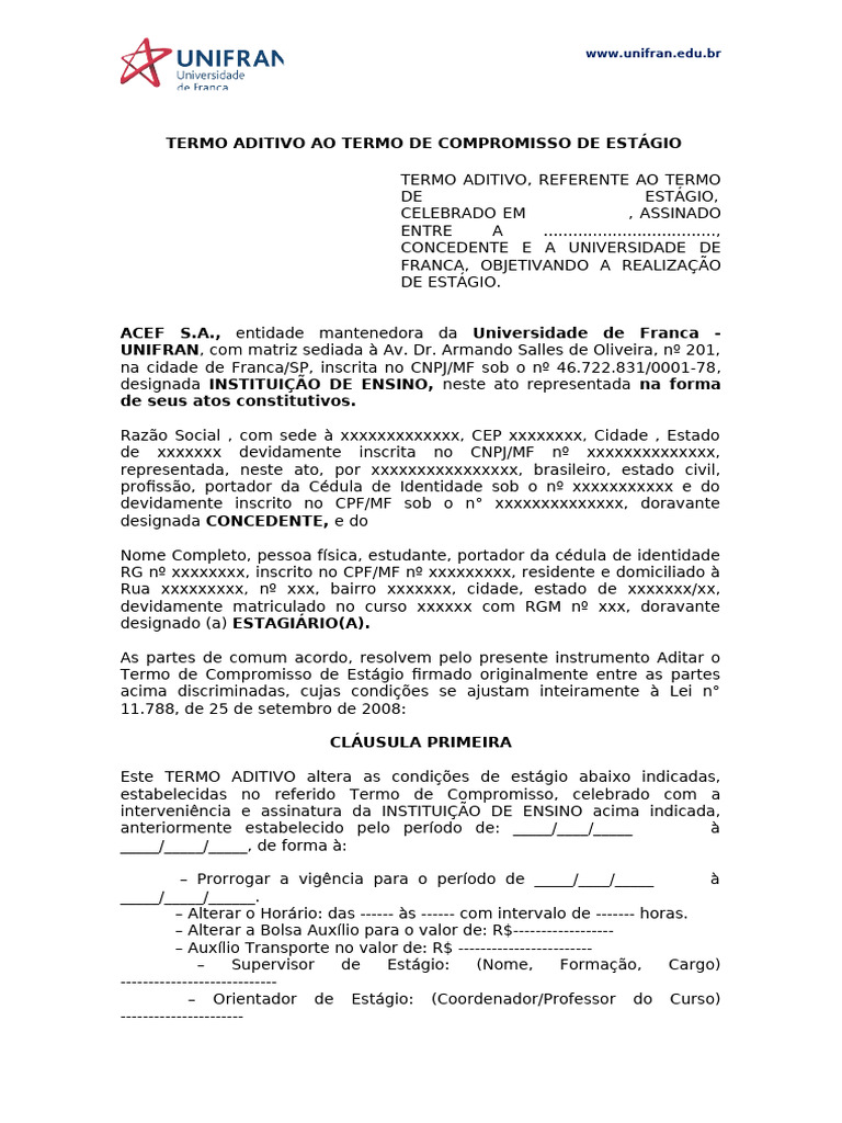 Termo Aditivo Unifran | PDF