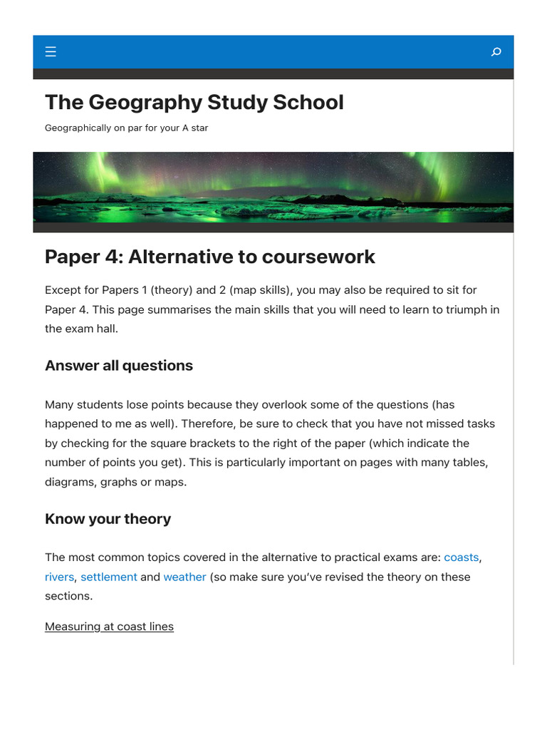 Paper 4 - Alternative To Coursework - The Geography Study School | PDF