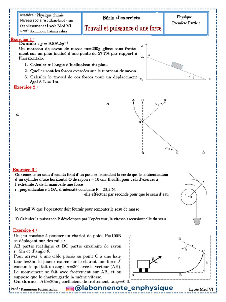 Travail Et Puissance D'une Force 1BAC SM | PDF