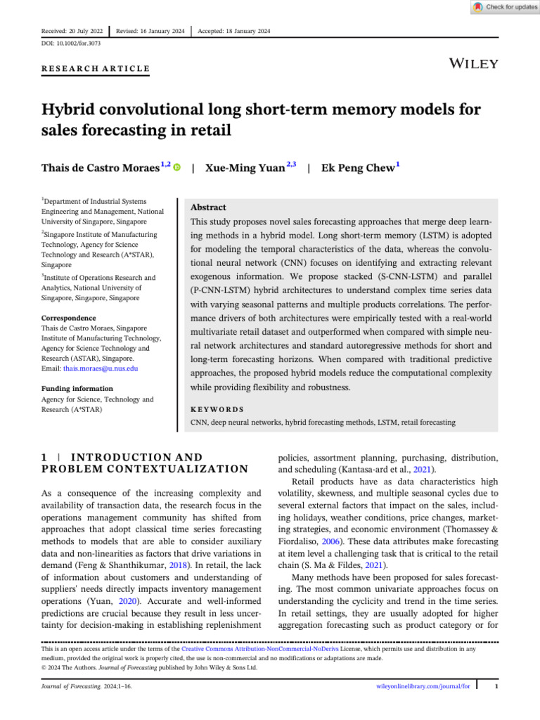 Journal of Forecasting - 2024 - Castro Moraes - Hybrid Convolutional Long Short Term Memory ...