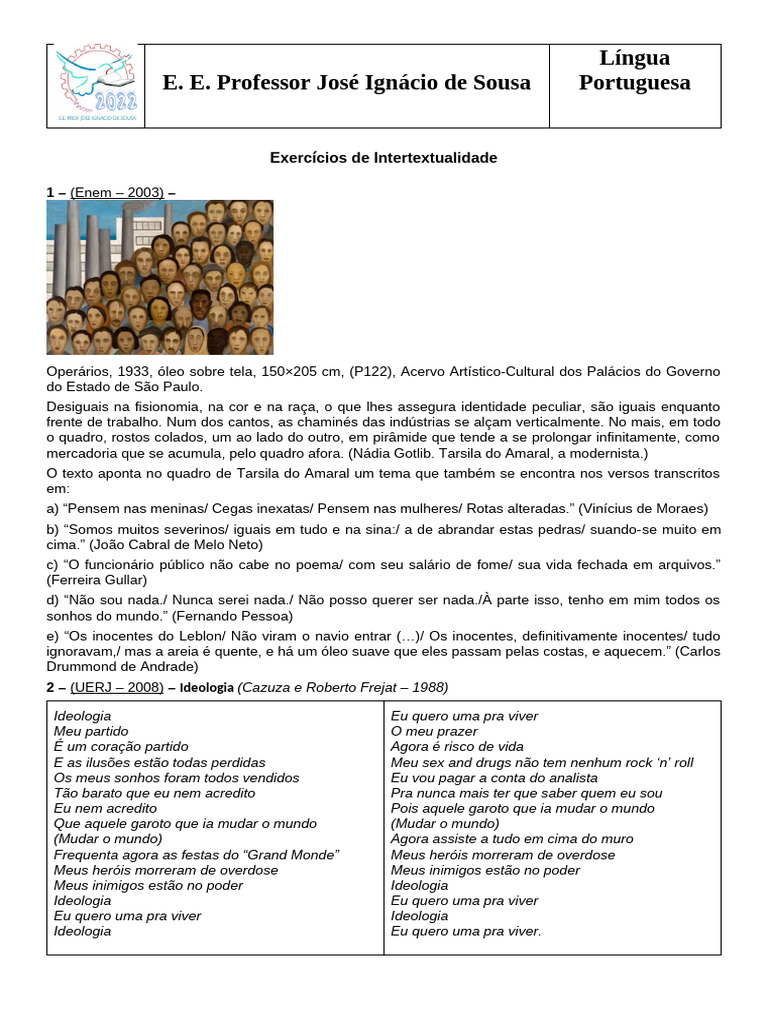 9.a.atividade - Intertextualidade (Atividade) | PDF