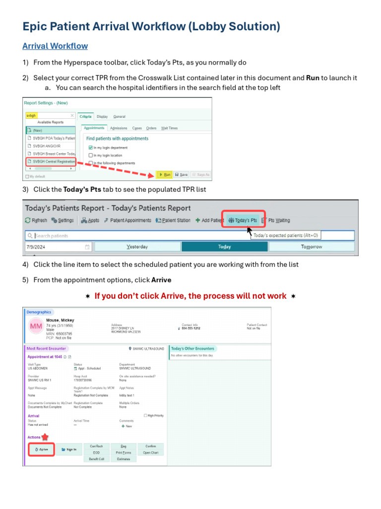 Epic Patient Arrival Workflow | PDF
