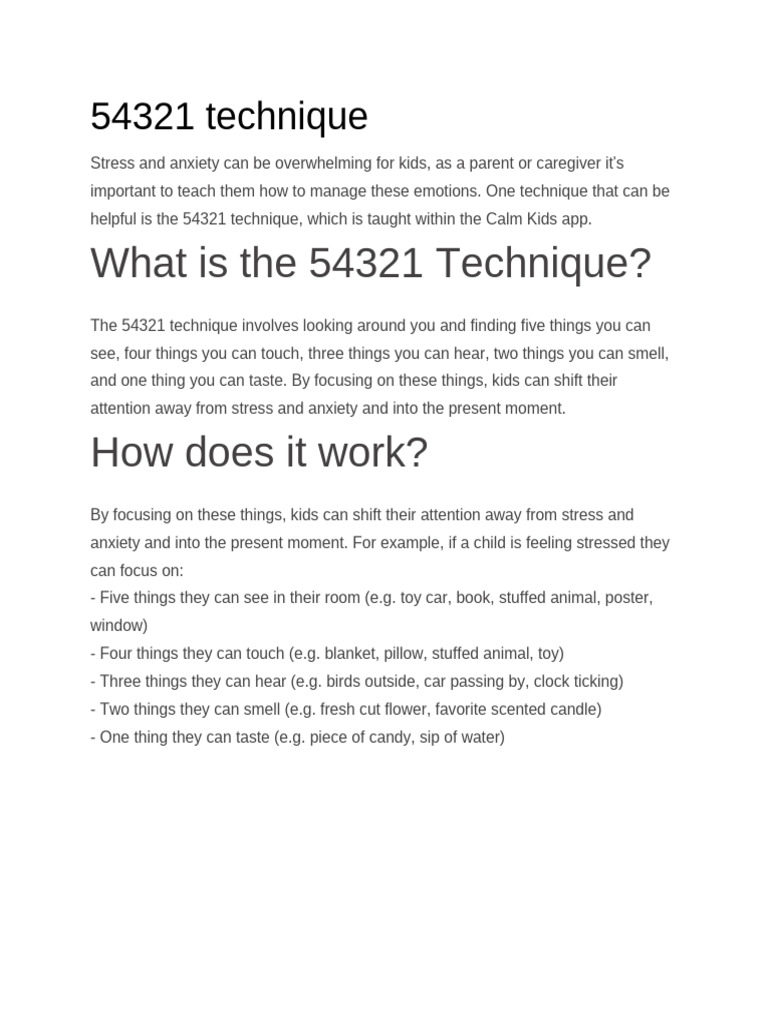 54321 Grounding Technique for Kids | PDF | Wellness