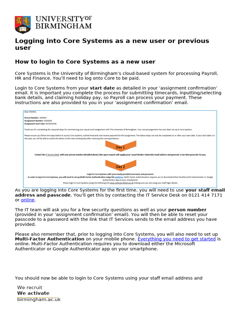 Logging Into Core Systems As A New or Previous User | PDF