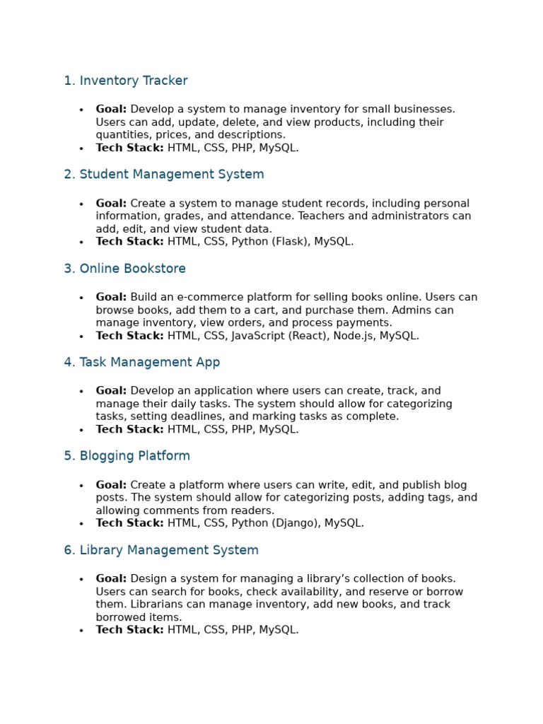 Data Management-Backend Project Ideas | PDF