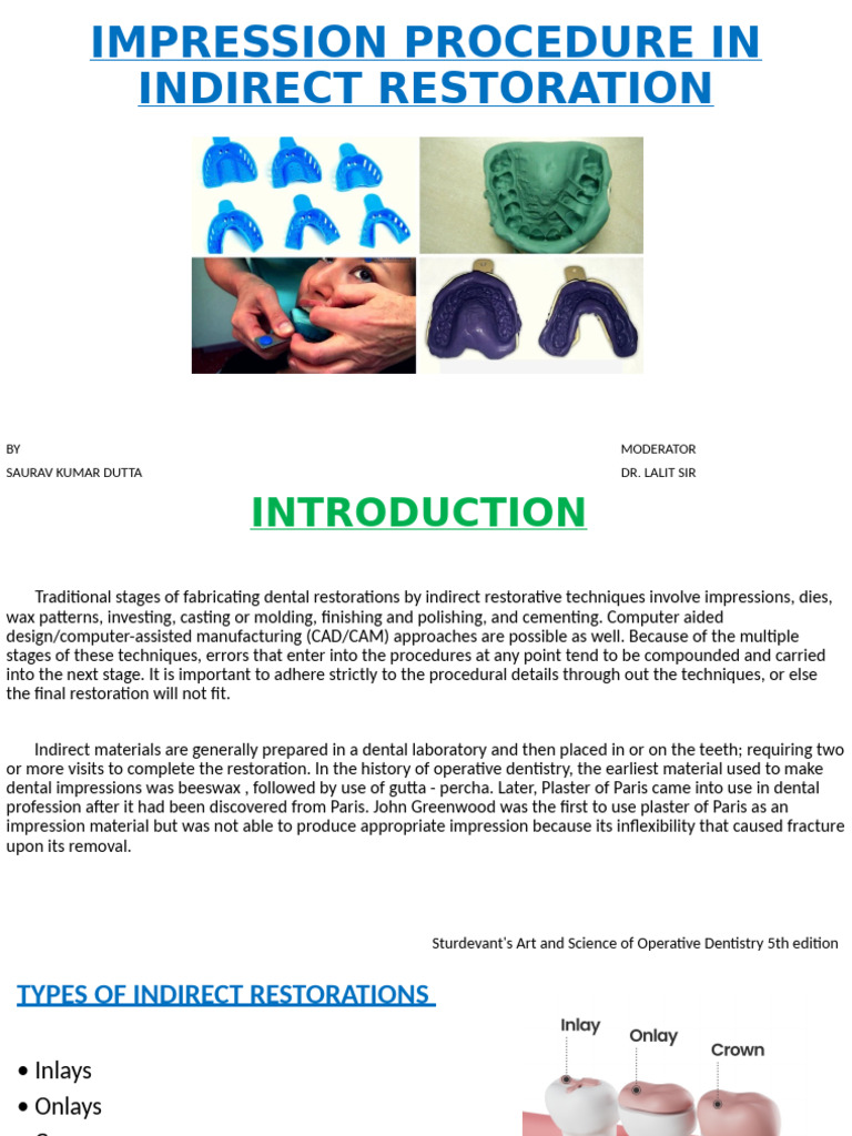 Impression Procedure in Indirect Restoration | PDF