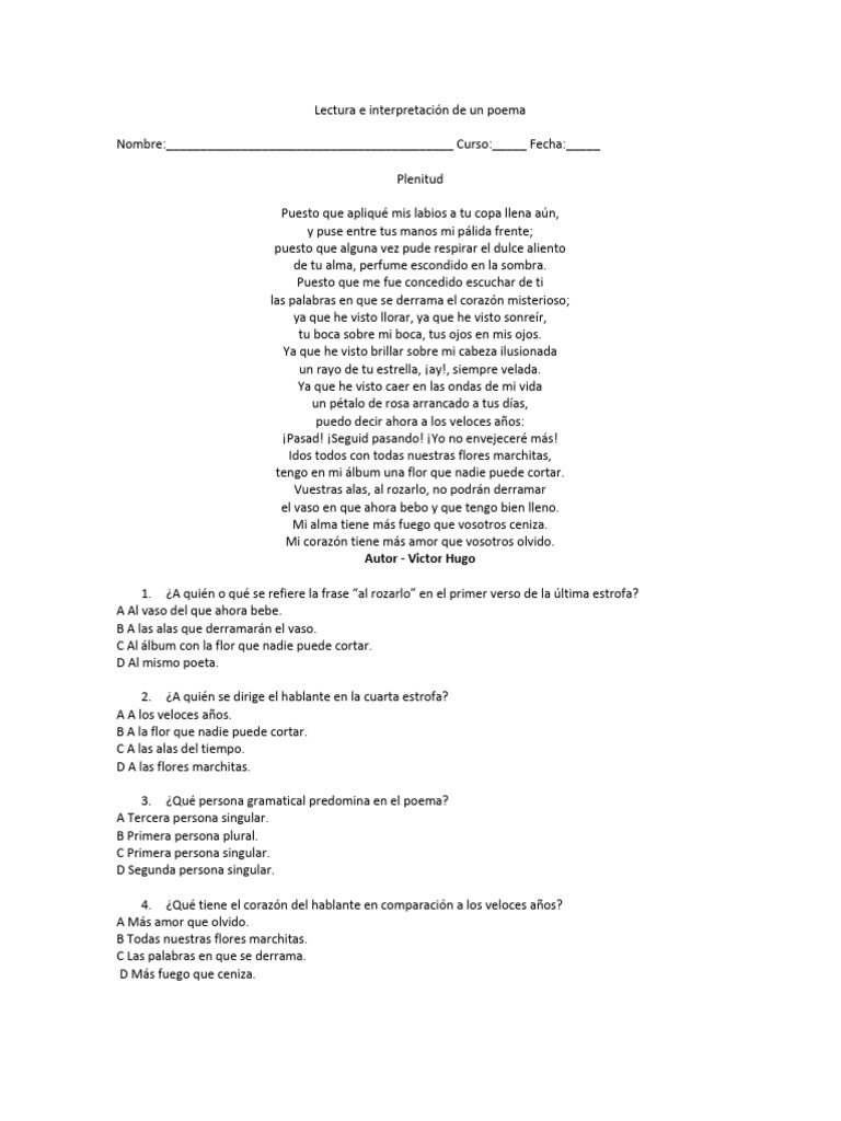 Prueba Lectura e Interpretación de Un Poema | PDF