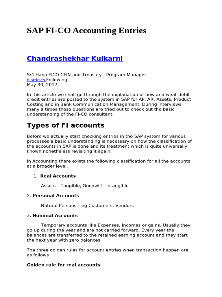 SAP FI-CO Accounting Entries | PDF | Debits And Credits | Depreciation