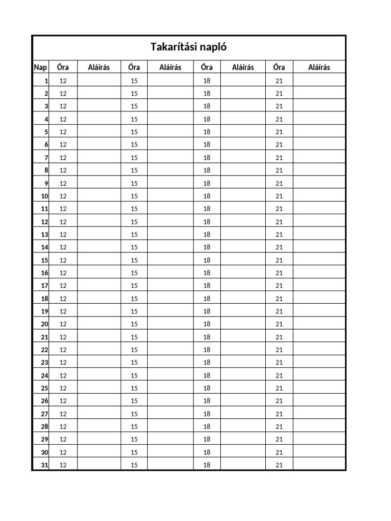 Takarítási Napló | PDF