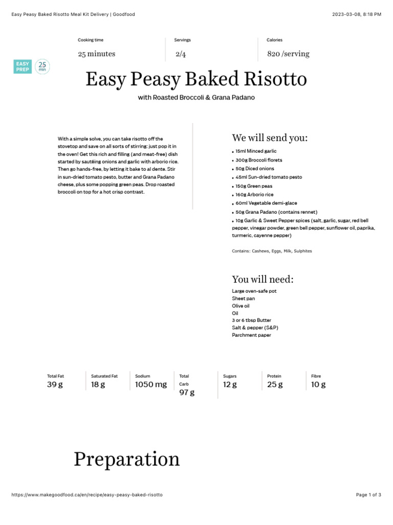 Easy Baked Risotto Recipe Kit | PDF | Pesto | Baking
