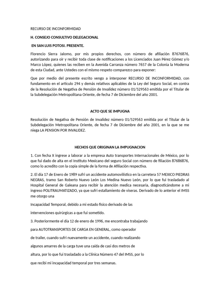 Recurso de Inconformidad Imss | PDF