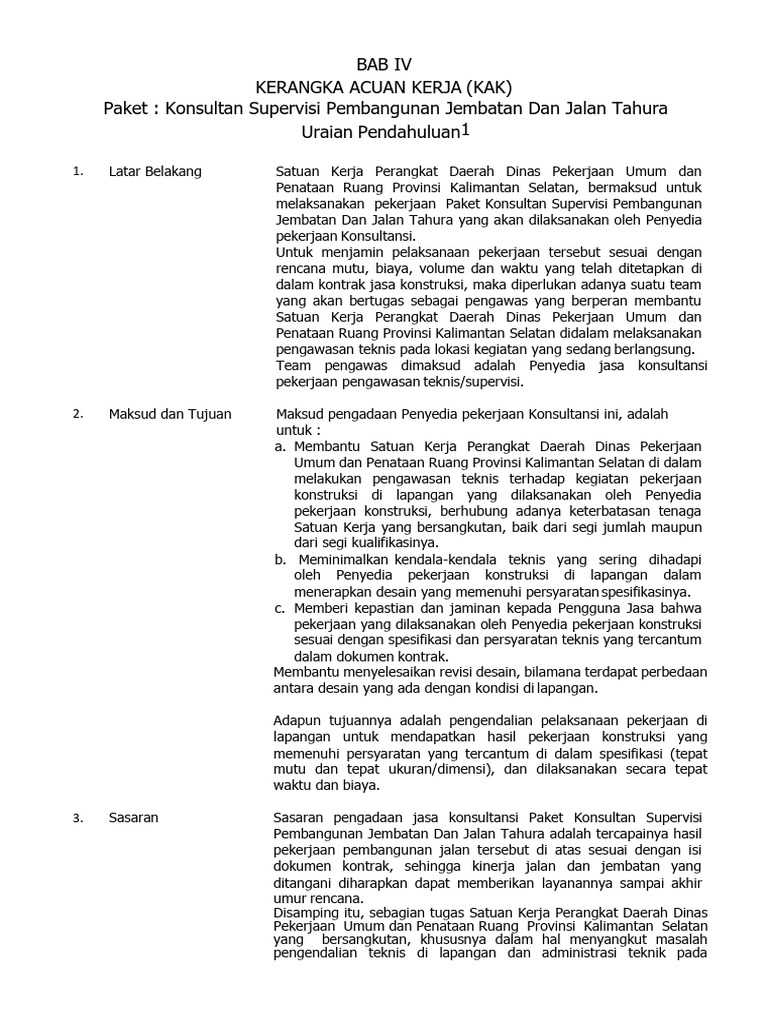 KAK Konsultan Supervisi Pembangunan Jembatan Dan Jalan Tahura | PDF | Griya & Taman | Seni