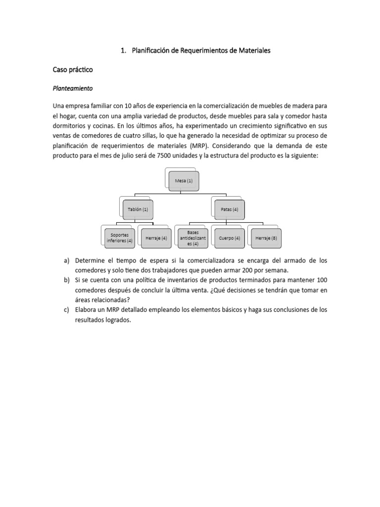 Caso Práctico De Mrp Pdf