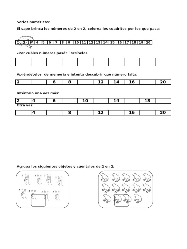 Series numéricas de 2 en 2 para niños | PDF | Métodos y materiales de ...