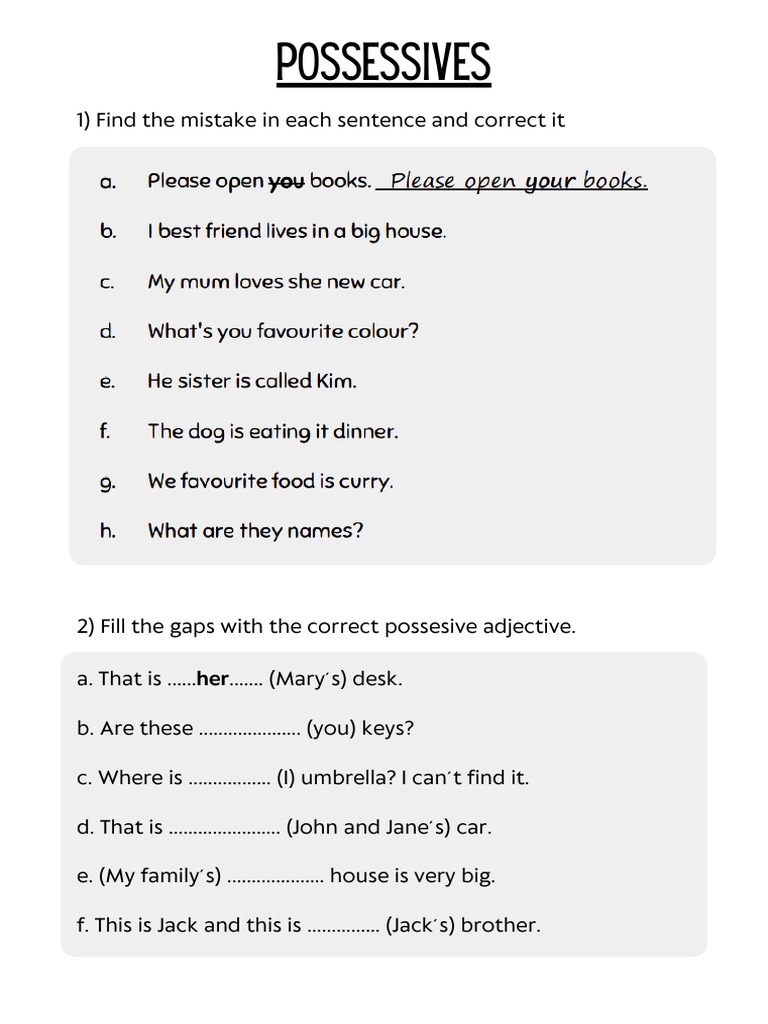 Possessives Practice | PDF