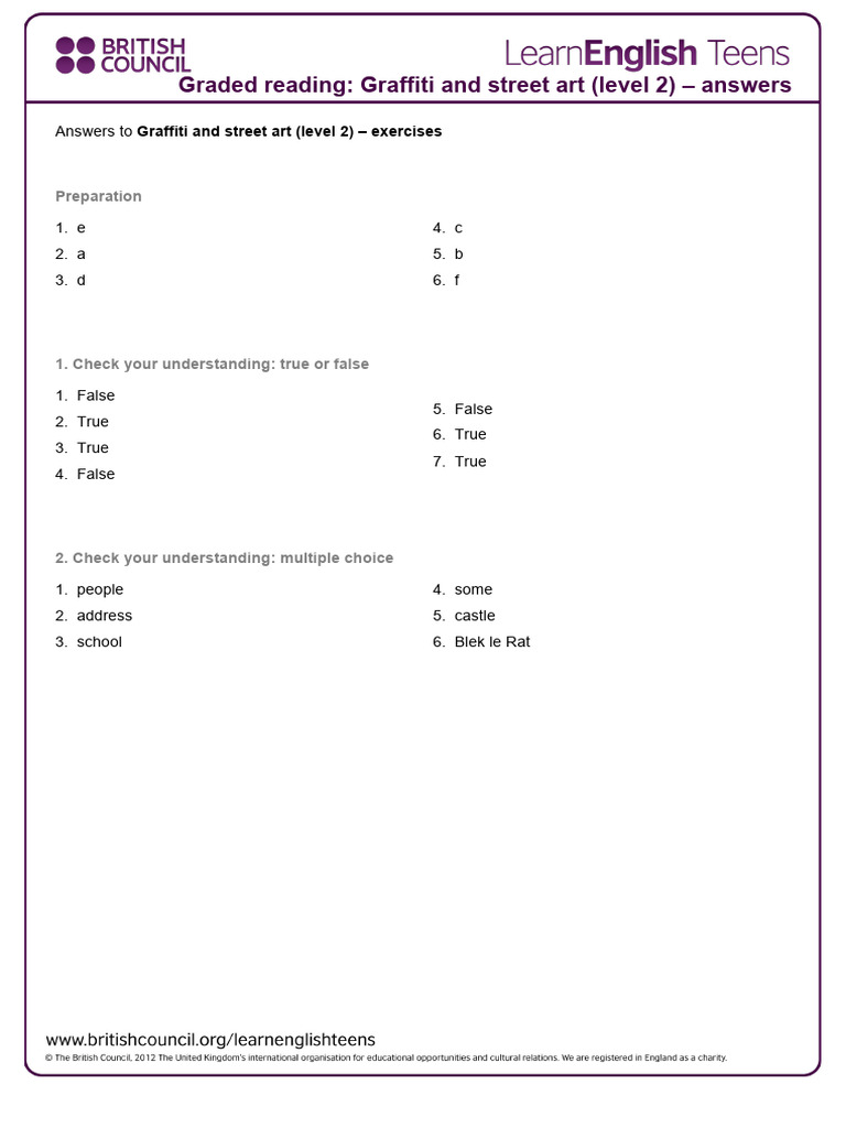Graffiti and Street Art Level 2-Answers 5 | PDF