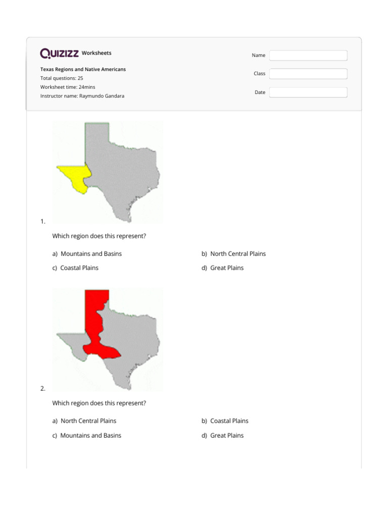 Texas Regions and Native Americans - Quizizz | PDF | Texas | Great Plains