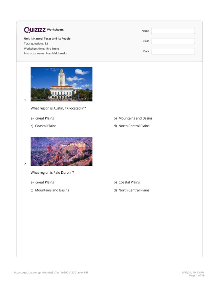 Unit 1 - Natural Texas and Its People - Quizizz | PDF | Texas | Science ...