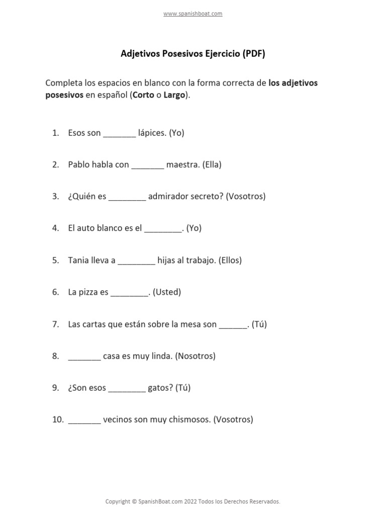 adjetivos-posesivos-ejercicio | PDF