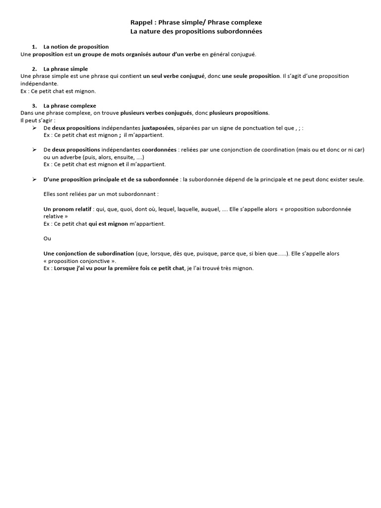 Rappel Phrase Simple Phrase Complexe | PDF