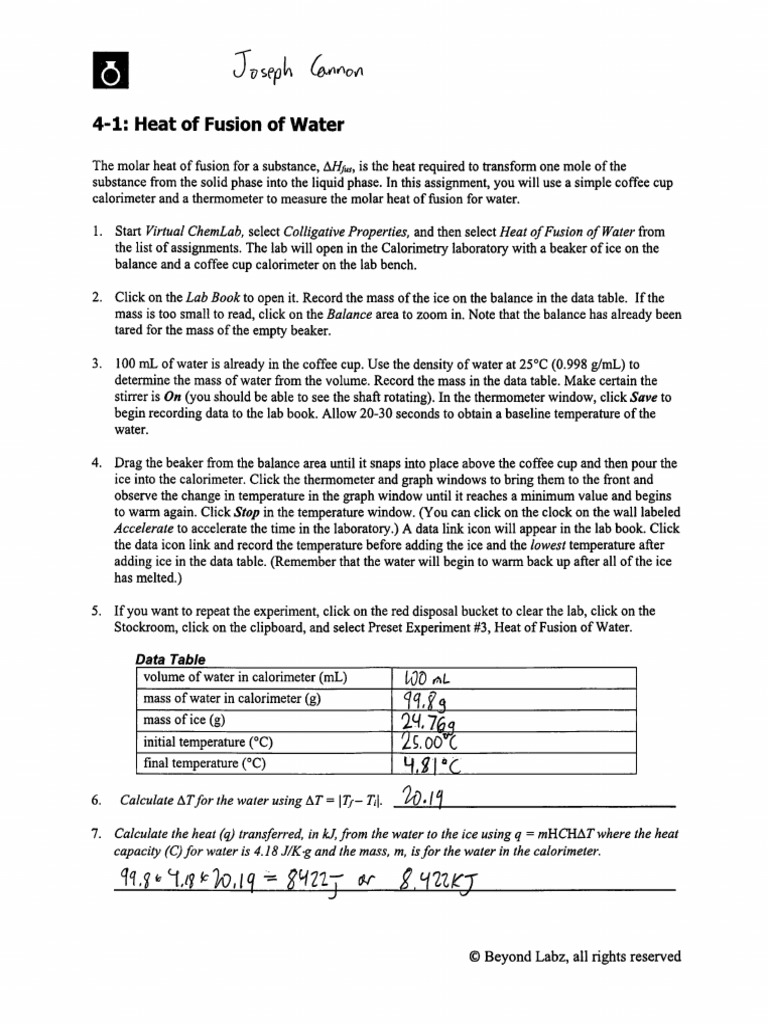 4-1 Heat of Fusion of Water | PDF