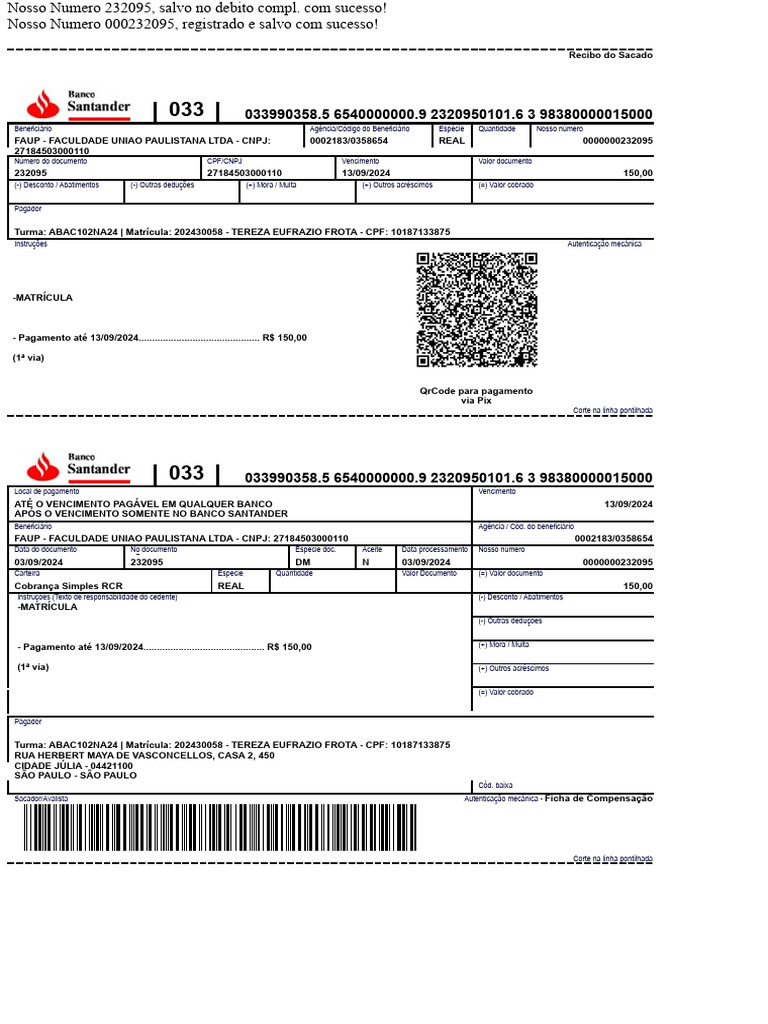 Boleto Santander - Tereza | PDF