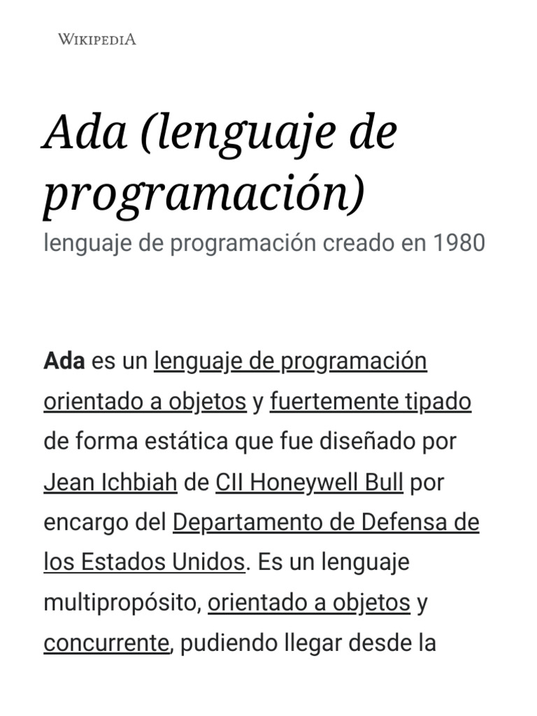 Ada (Lenguaje de Programación) - Wikipedia, La Enciclopedia Libre | PDF