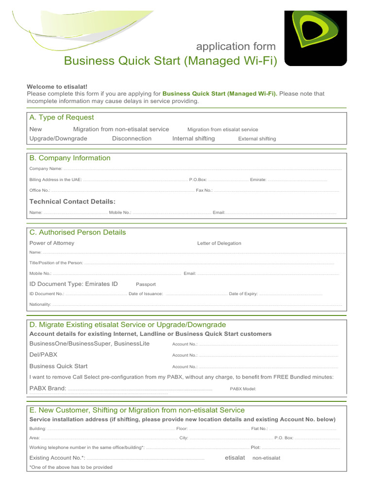 Business Quick Start Application Form ENG | PDF