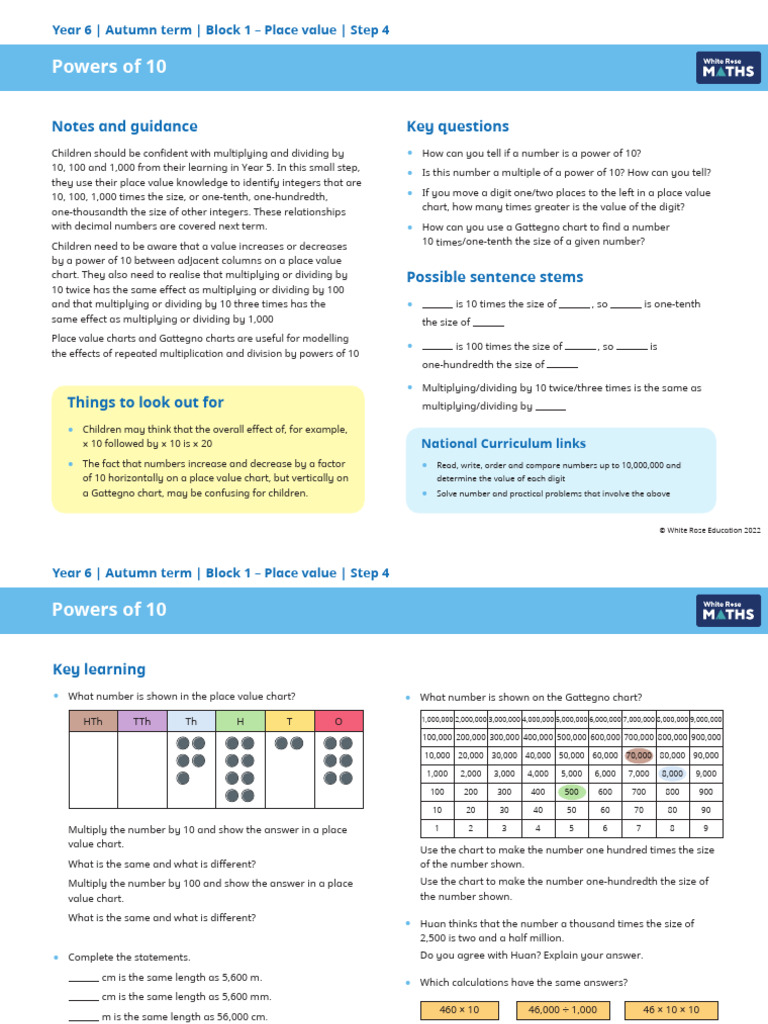 Y6 Autumn Block 1 SOL4 Powers of 10 | PDF