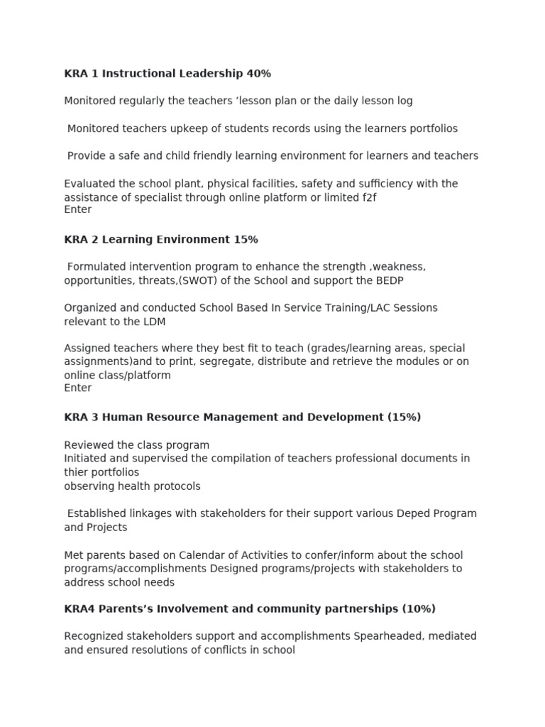 KRA 1 Instructional Leadership 40 | PDF