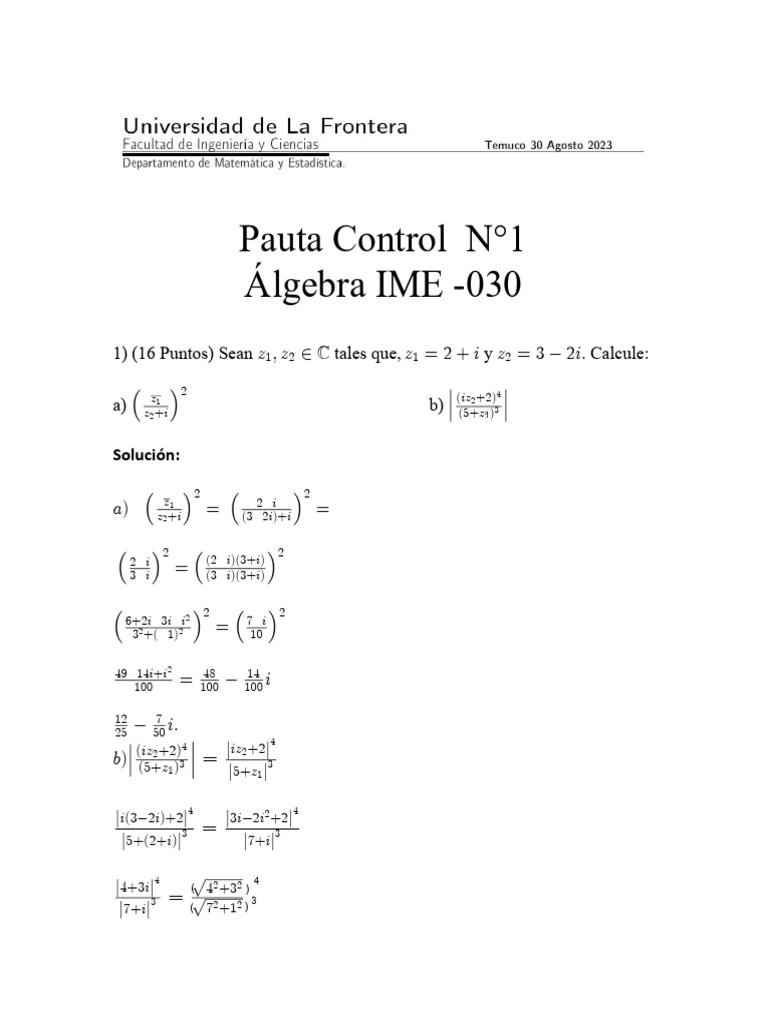 Solución CONTROL 1 ALGEBRA B3 | PDF