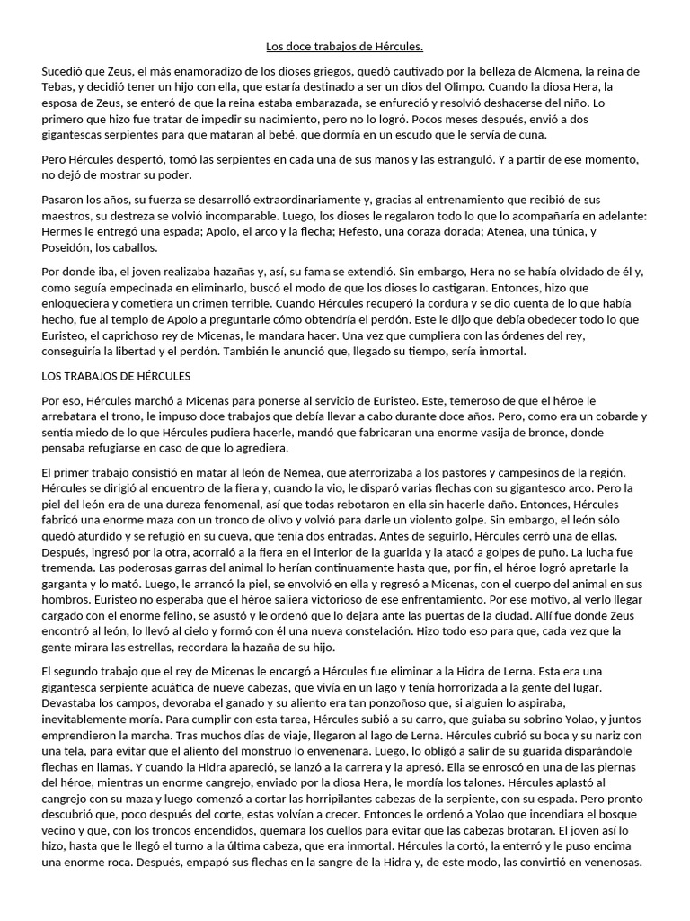 Los Doce Trabajos de Hércules | PDF | Mitología griega | Argonautas