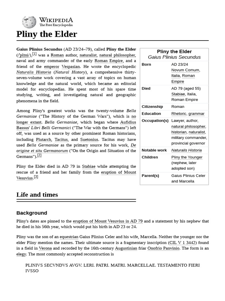 Pliny the Elder: Life and Legacy | PDF | Titus | Social Science