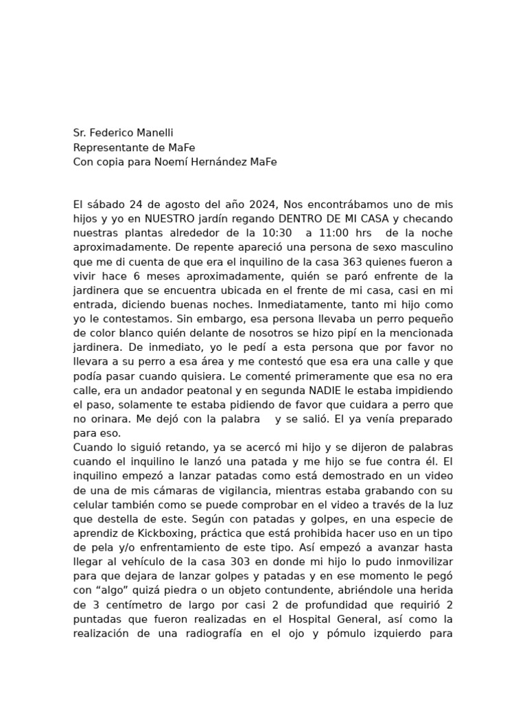 Carta Informativa A Mafe Sucesos S+abado 24 de Agosto en La Cerrada | PDF