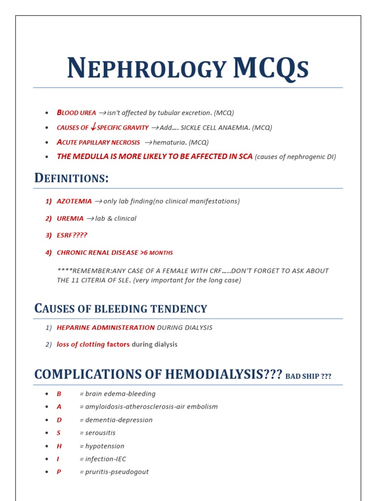 Nephrology MCQs | PDF | Rtt | Urinary System