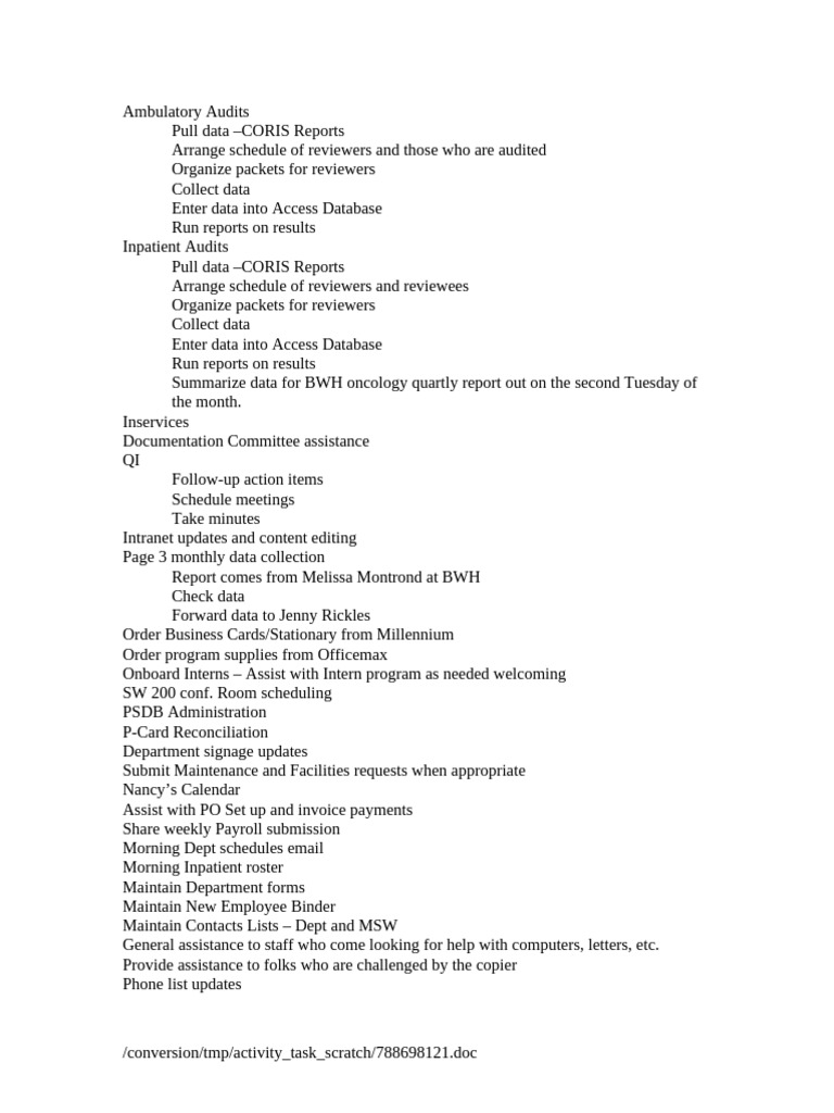 Front Office Amin Tasks Feb 2009 | PDF