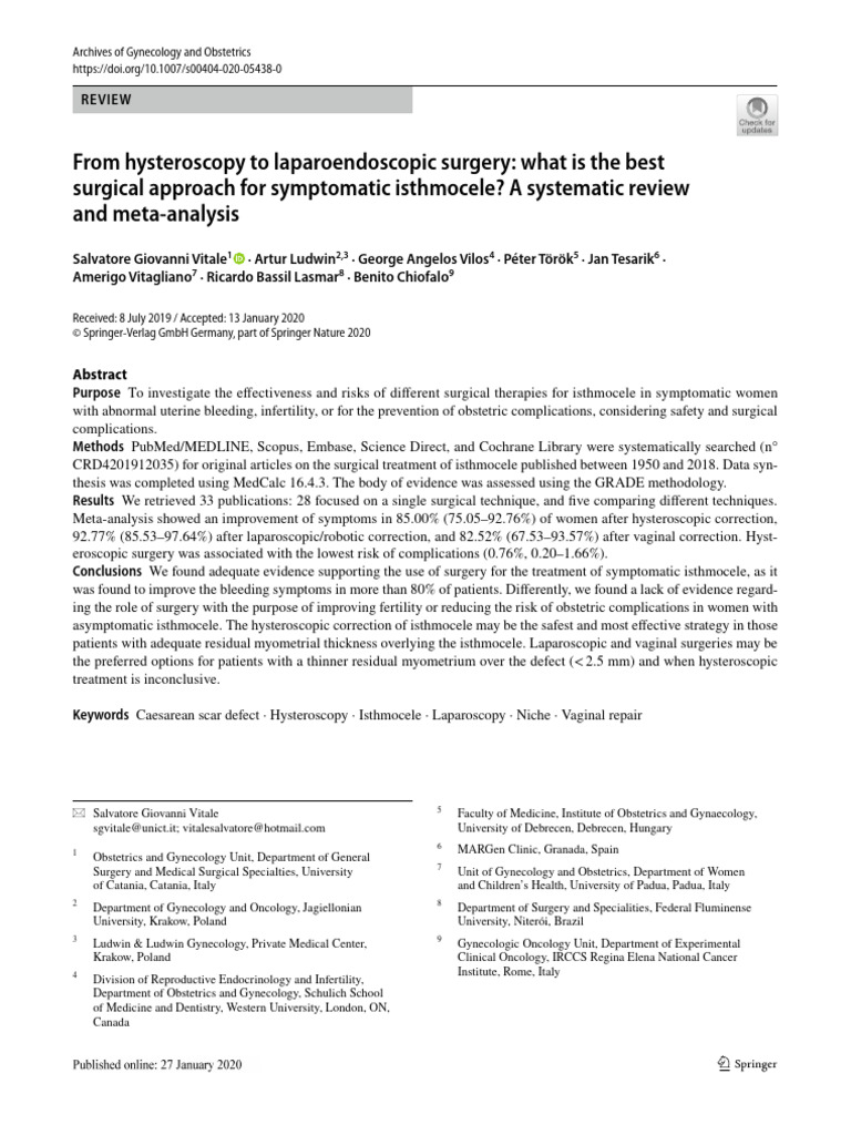 Istmocele - Corrección Laparoscóica e Histeroscópica | PDF